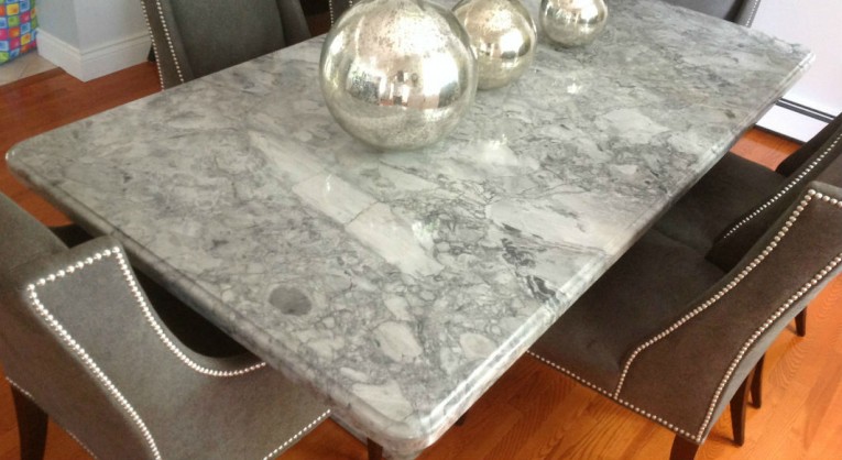 Super White Quartzite Dining Room Table with Pedestal - Northern Marble ...